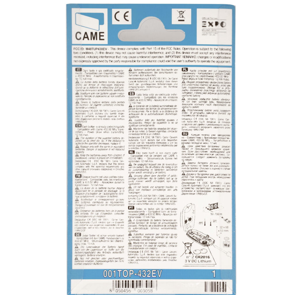 TOP-432EV Gate Remote | CAME Remote Control | Wholesale Garage Doors